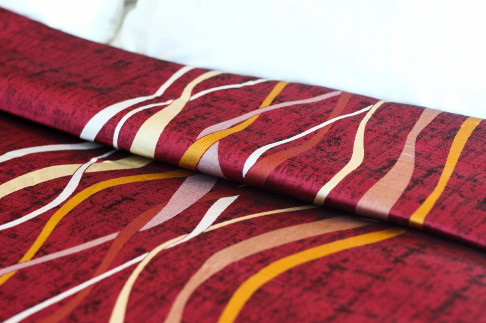 "Marigold top sheet, ripple design, cherry red, gold, beige, Full XL ...