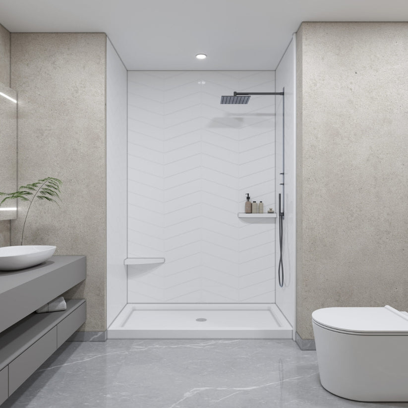 herringbone shower panels, plain glossy finish, bathroom decor, modern ...