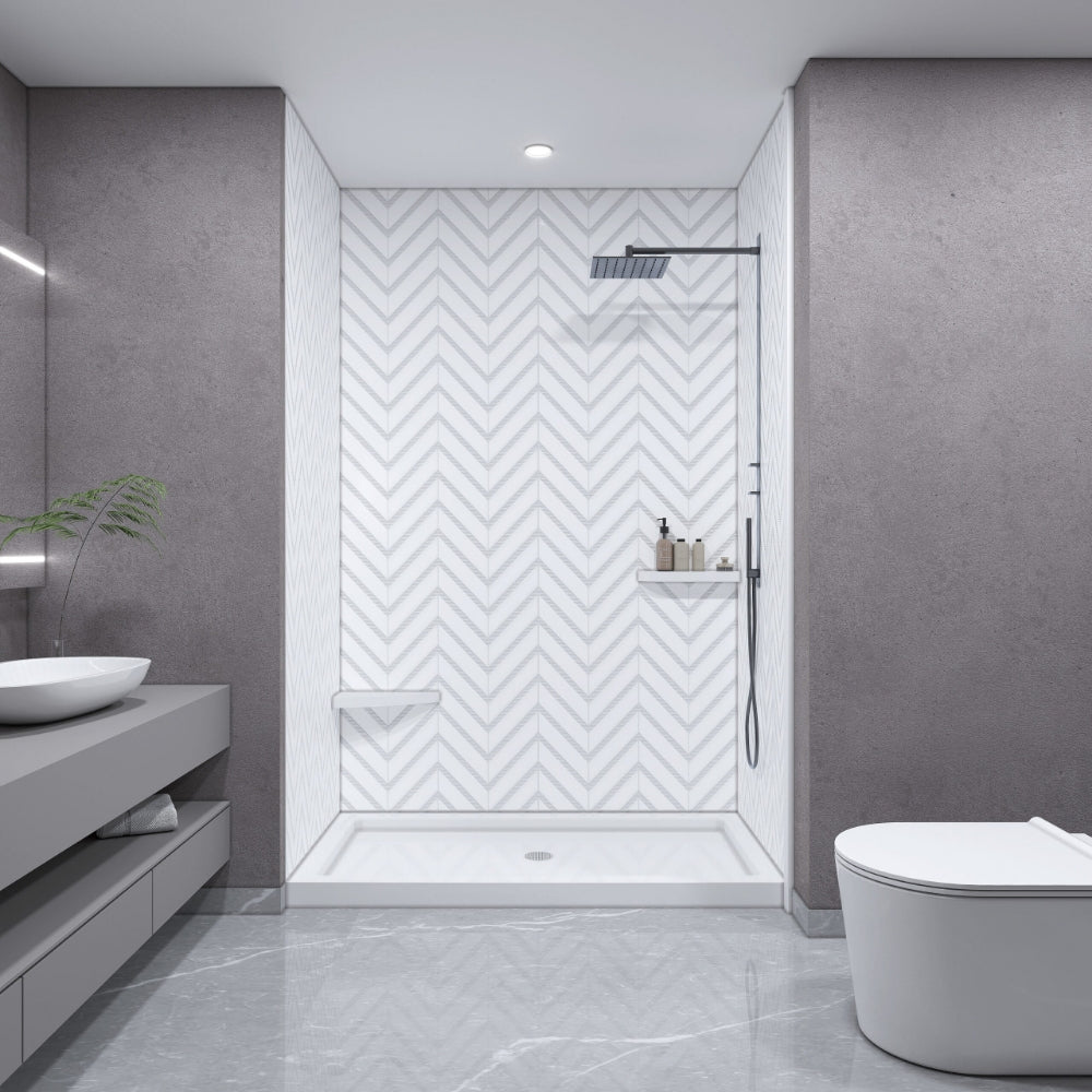 herringbone texture, glossy finish, shower panels, bathroom decor ...