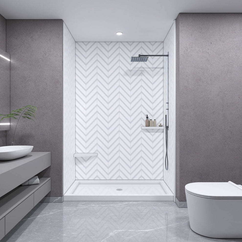 herringbone texture, glossy finish, shower panels, bathroom decor ...